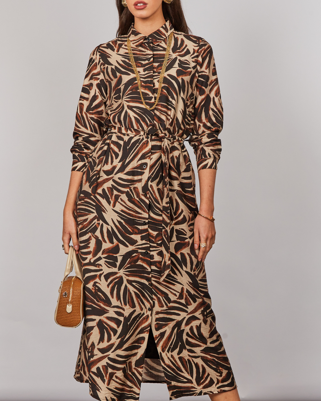 Vestido Camisero con Estampa Botánica - Moda & CIA